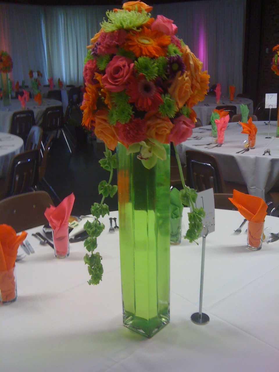 Neon Floral Centerpieces Violet Floral Centerpiece With LED Lights And